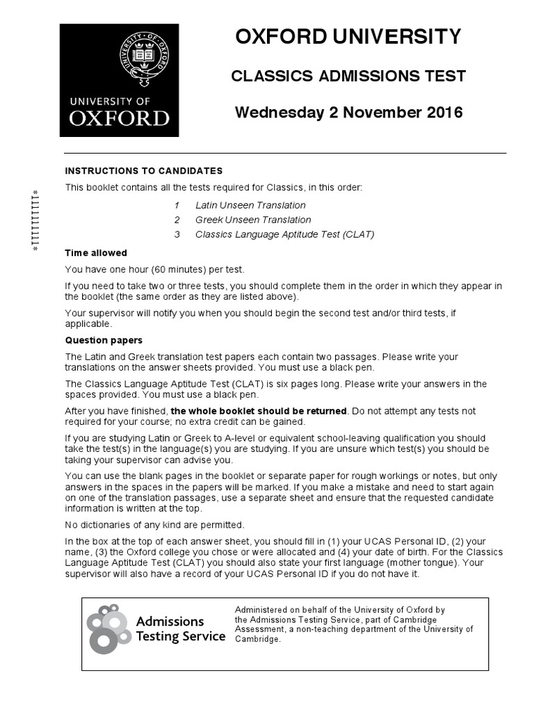 CAT - Oxford Exam - Practice 1 | PDF | Translations | Classics