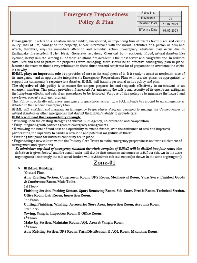 Emergency Preparedness Policy Plan | PDF | Emergency Management | Emergency