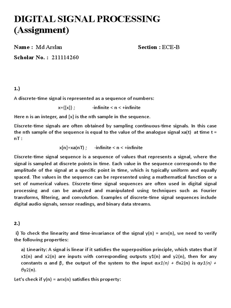 DSP Assignment | PDF | Digital Signal Processing | Electronic Engineering