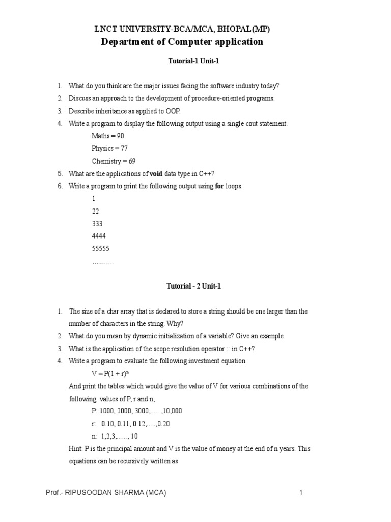 Bca 302 C Tutorial Pdf Programming Constructor Object Oriented Programming 