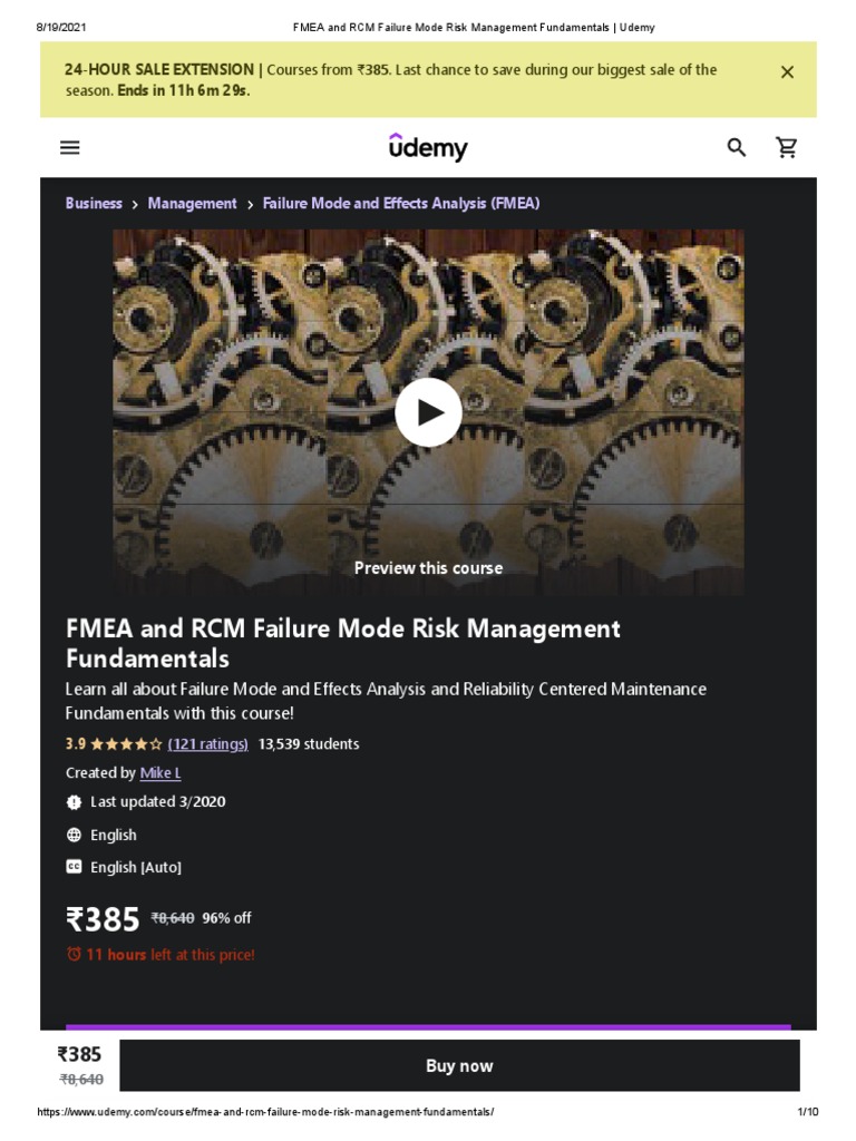FMEA and RCM Failure Mode Risk Management Fundamentals - Udemy | PDF ...
