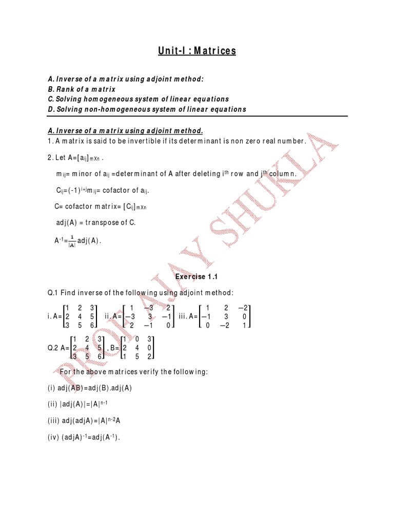 Unit 1 | PDF | Matrix (Mathematics) | System Of Linear Equations