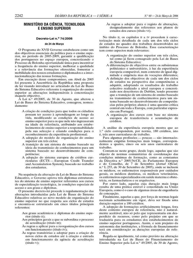 Regulamentação do Ensino Superior em Portugal | PDF