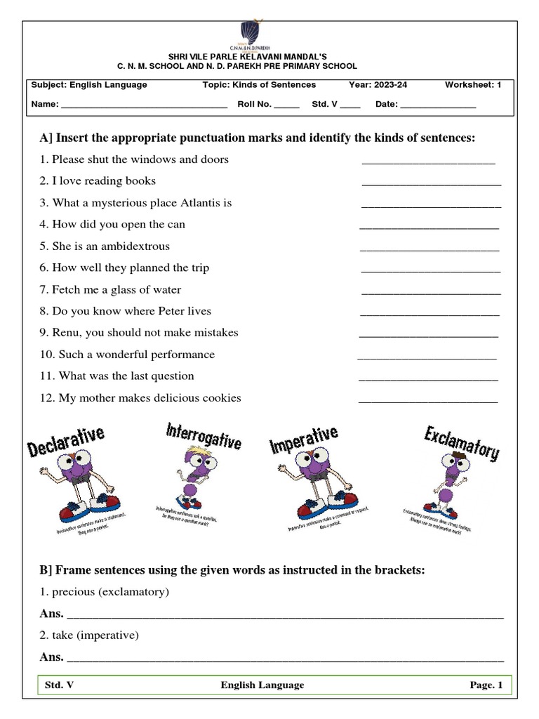 Kinds of Sentences Worksheet | PDF | Cognitive Science | Syntax