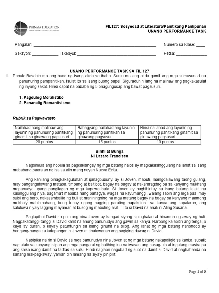 Unang Performance Task Sa Fil 127 | PDF