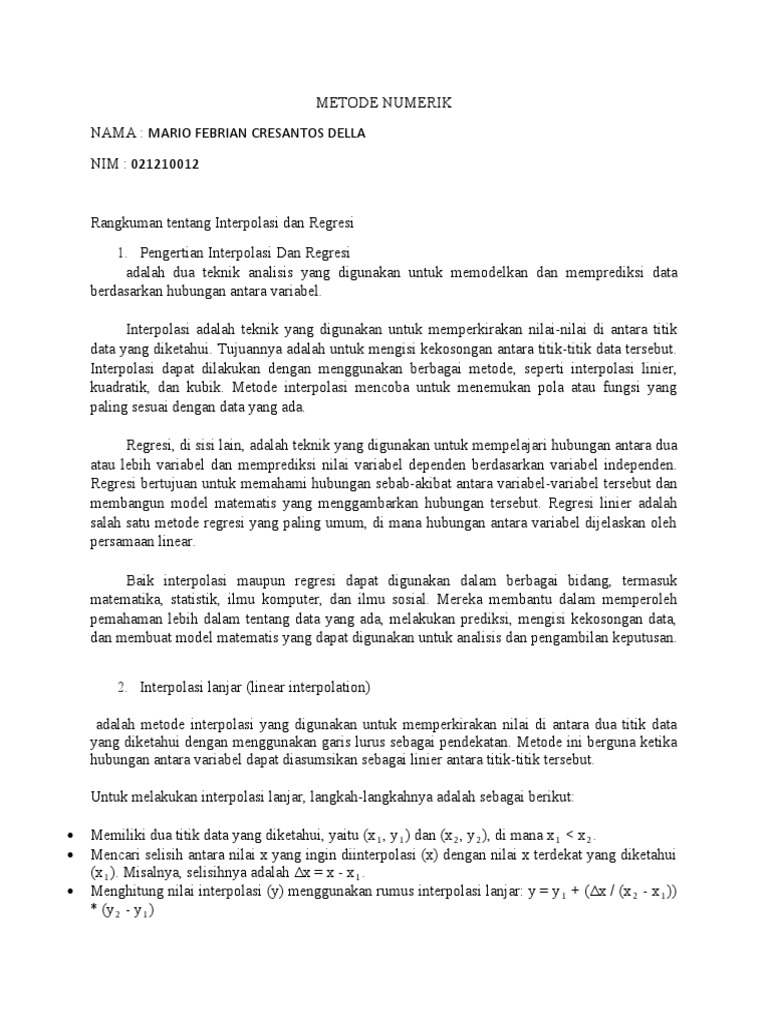 Interpolasi dan Regresi: Metode dan Aplikasi | PDF