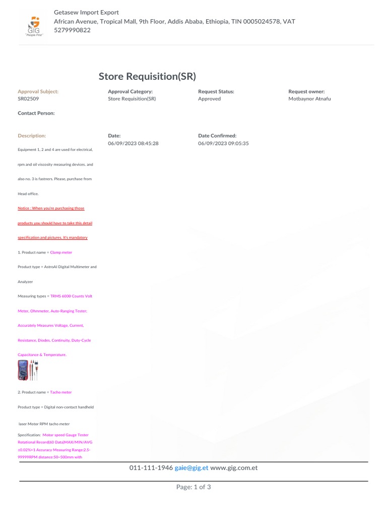 Store Requisition (SR) : Approval Subject | PDF | Electrical ...