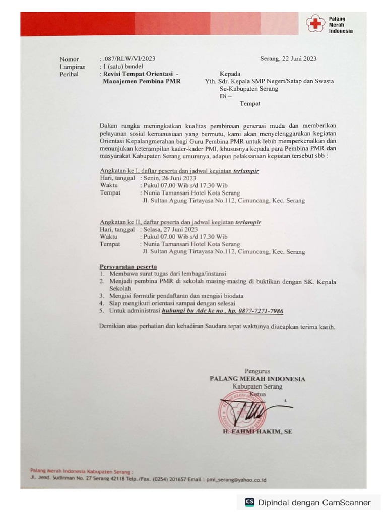 Surat Revisi PMI 2023 | PDF