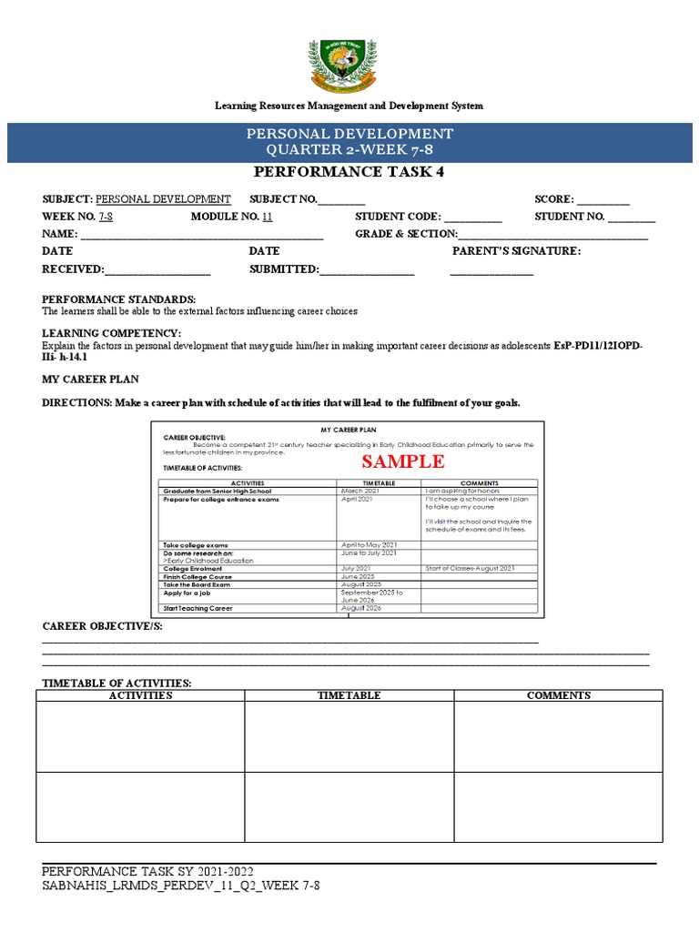 Performance Task 4: Sample | PDF | Learning | Syntax