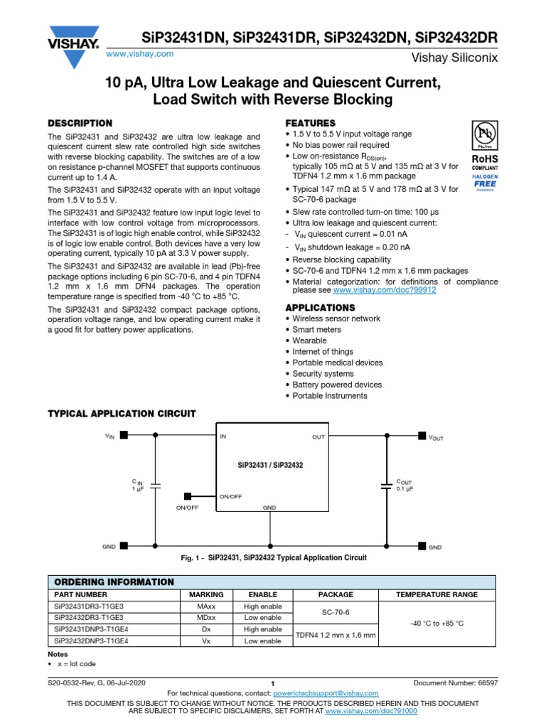 Sip 32431 | PDF | Switch | Mosfet