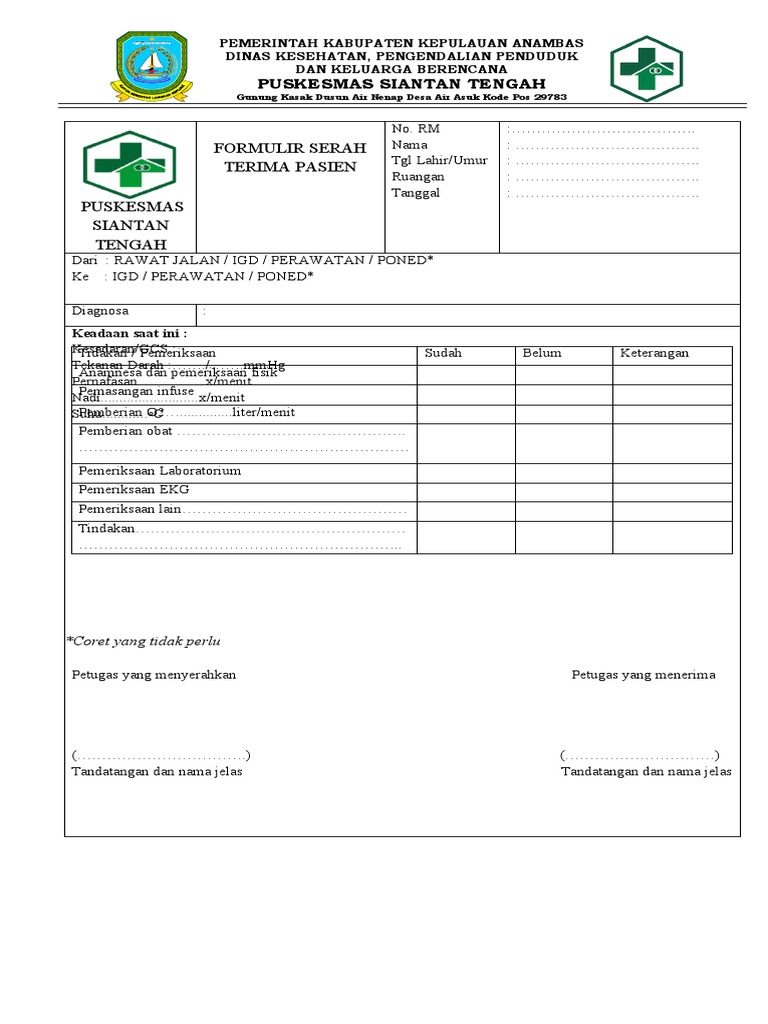 Form Serah Terima Pasien Pdf