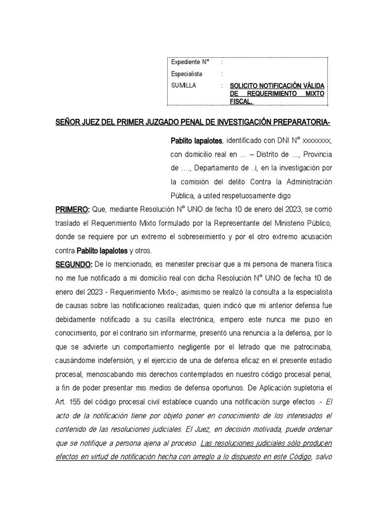 Solicito Se Notifique Resolución | PDF | Debido al proceso | Principios ...