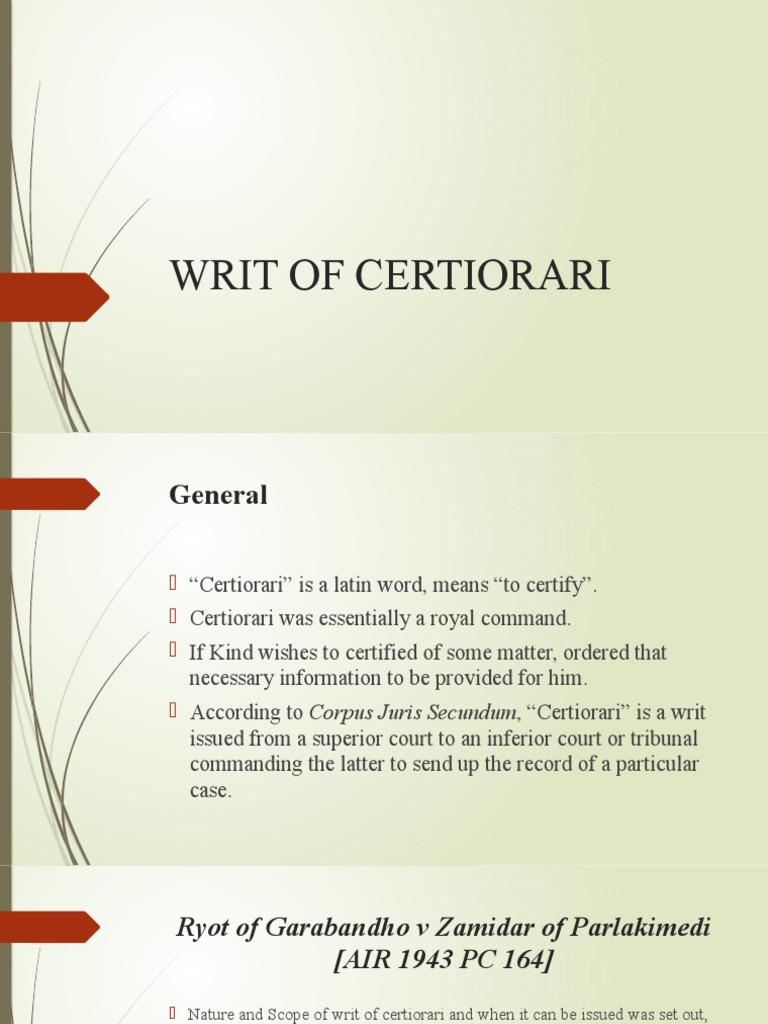Certiorari - Notes | PDF | Certiorari | Jurisdiction