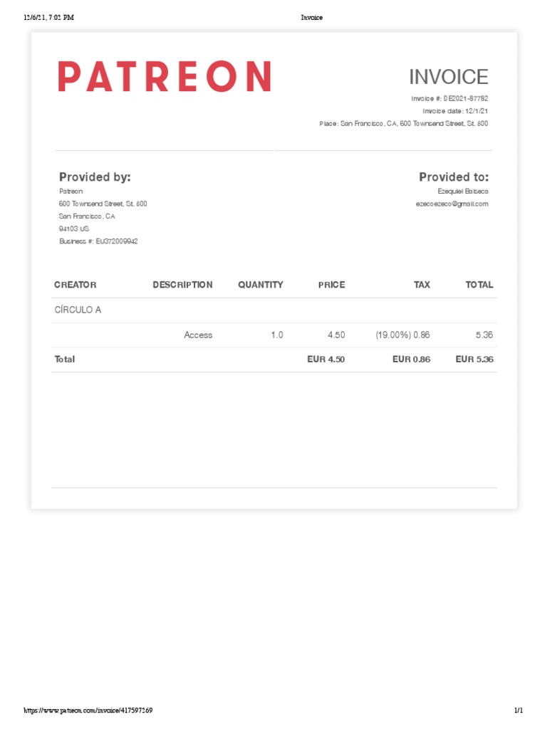 Invoice Patreon | PDF