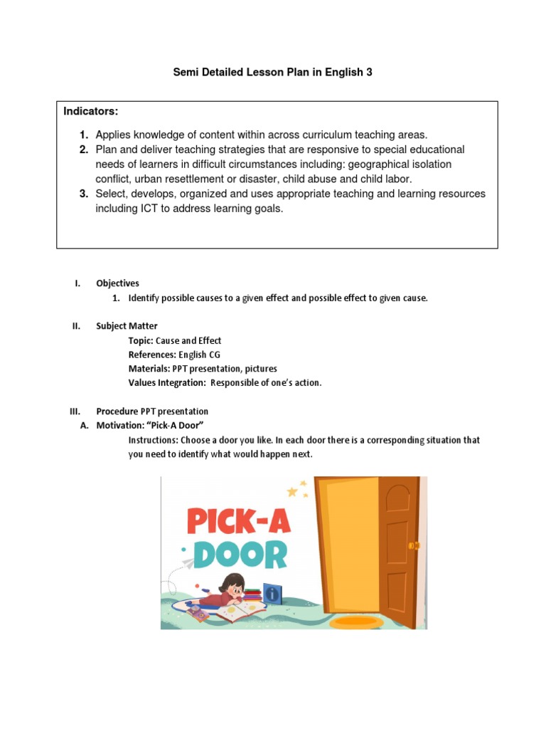 Semi Detailed Lesson Plan in English 3 | PDF | Lesson Plan ...
