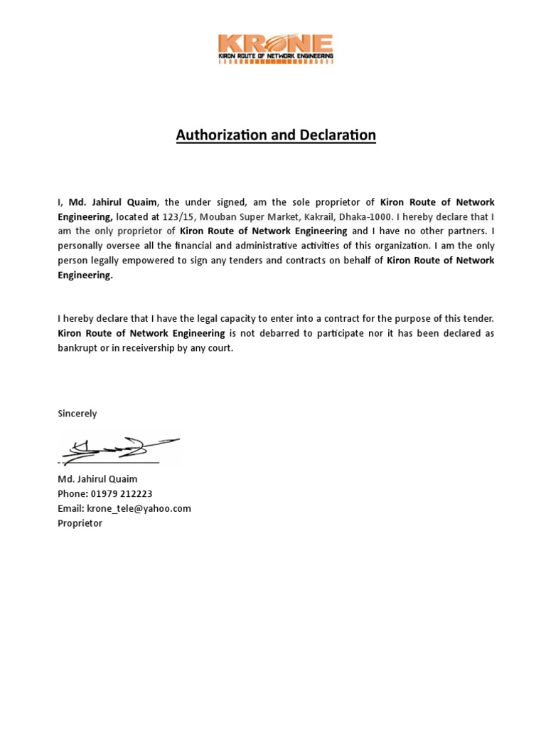 Authorization Letter For EGP | PDF