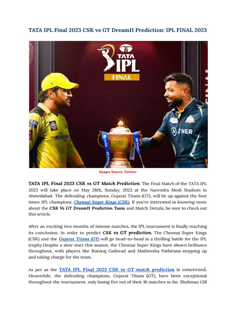 CSK vs GT IPL 2023 Final Dream11 Tips | PDF | Ball Games | Cricket ...