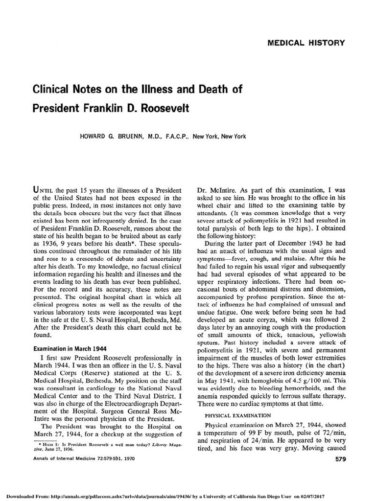 Roosevelt's Medical History and Illnesses | PDF | Heart | Blood Pressure