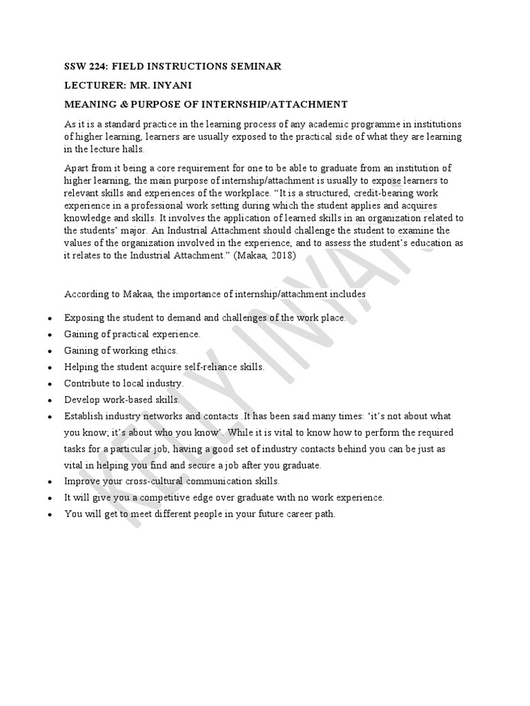 SSW 224. Meaning of Internship-1 | PDF | Career & Growth