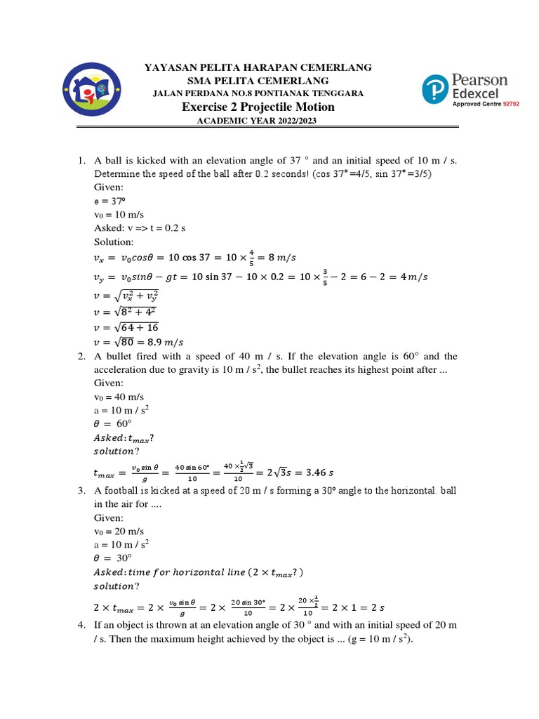 Answer Key Exercise 2 Projectile Motion | PDF | Metrology | Physics