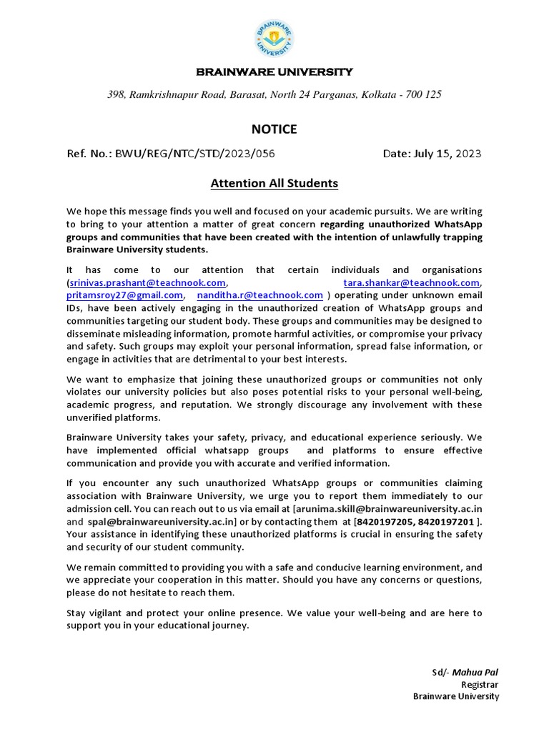 Student Notice 2023-07-15 Attention All Students | PDF | Privacy