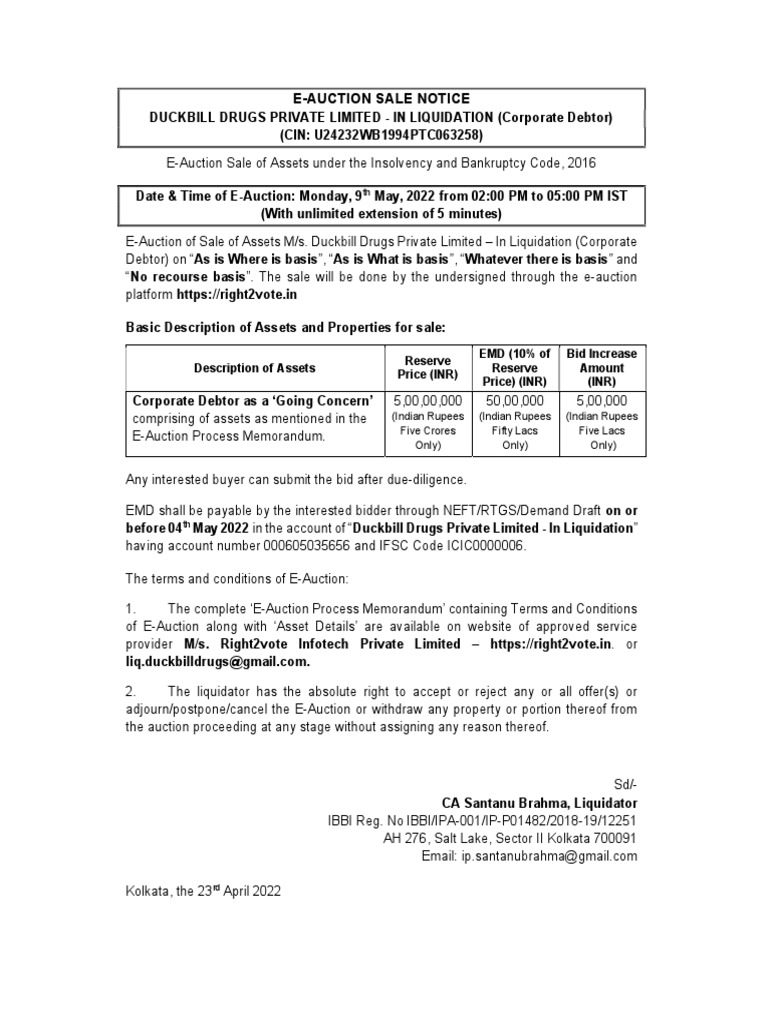 E-Auction Sale Notice | PDF | Auction | Corporations