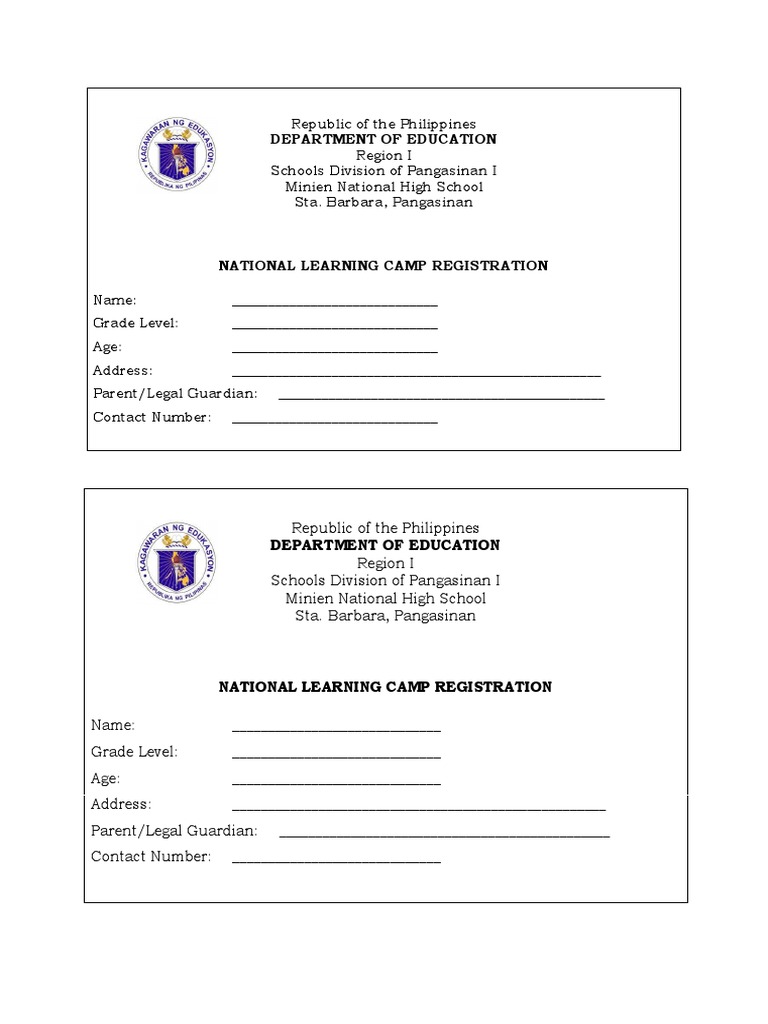 Annex 1 NLC Registration Form | PDF