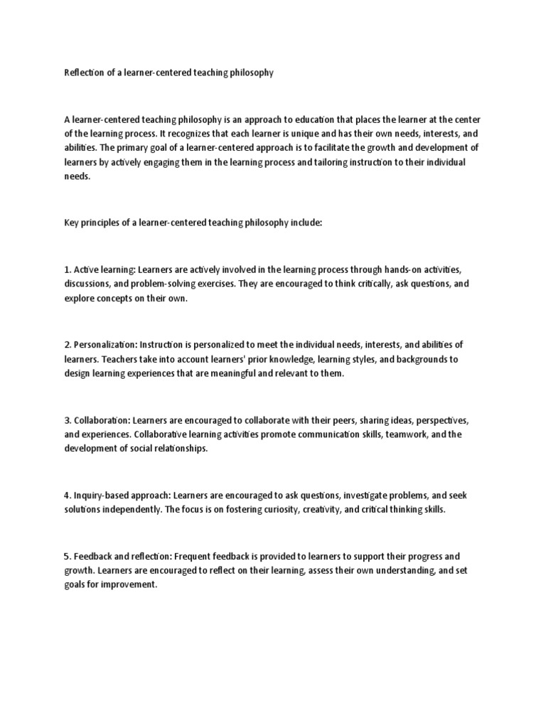 Learner-Centered Teaching Philosophy Reflection | PDF | Learning | Critical Thinking