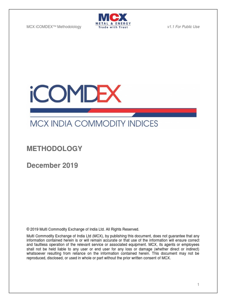 MCX Icomdex - Methodology Document | PDF | Futures Contract | Commodity Markets