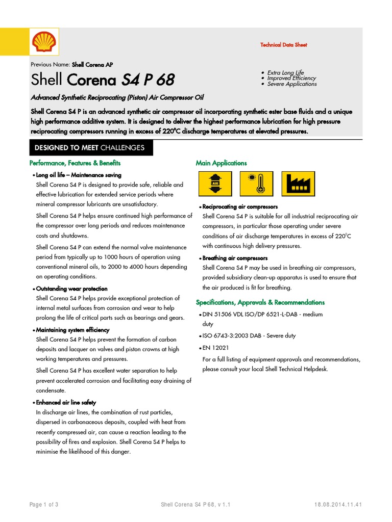 Shell Corena S4 P 68 TDS | PDF | Lubricant | Chemical Engineering
