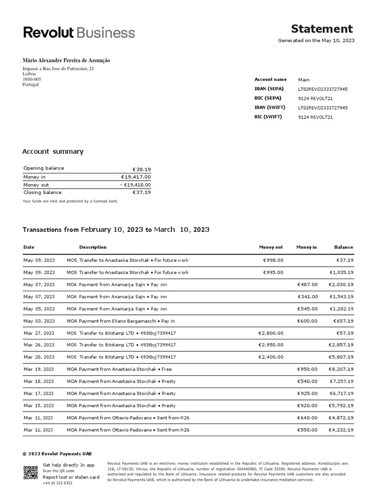 Revolut Business Statement EUR 2 1 | PDF | Money | Service Industries