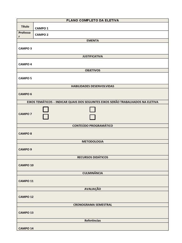 Plano Completo Da Eletiva - Template | PDF