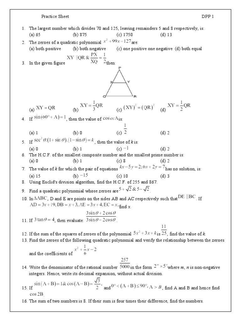 Practice Sheet DPP 1 - 2 | PDF | Polynomial | Zero Of A Function