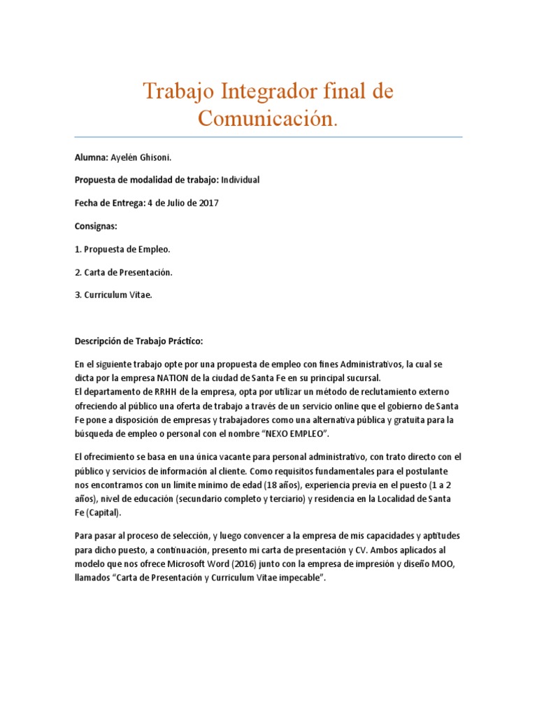 Trabajo Integrador Final de Comunicación | PDF