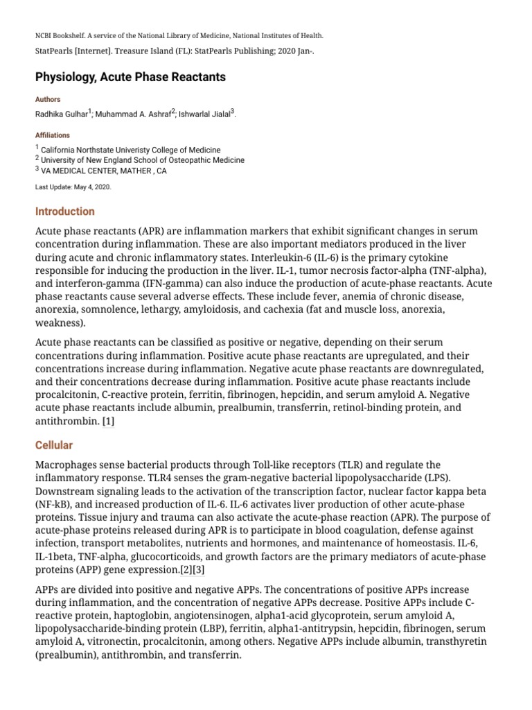 Acute Phase Reactants | PDF | C Reactive Protein | Inflammation