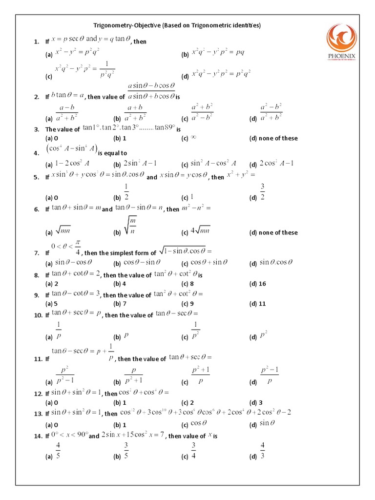 X Trigonometry Objective and Subjective Practice Sheet Level 2 | PDF ... X Trigonometry Objective and Subjective Practice Sheet Level 2 | PDF ...