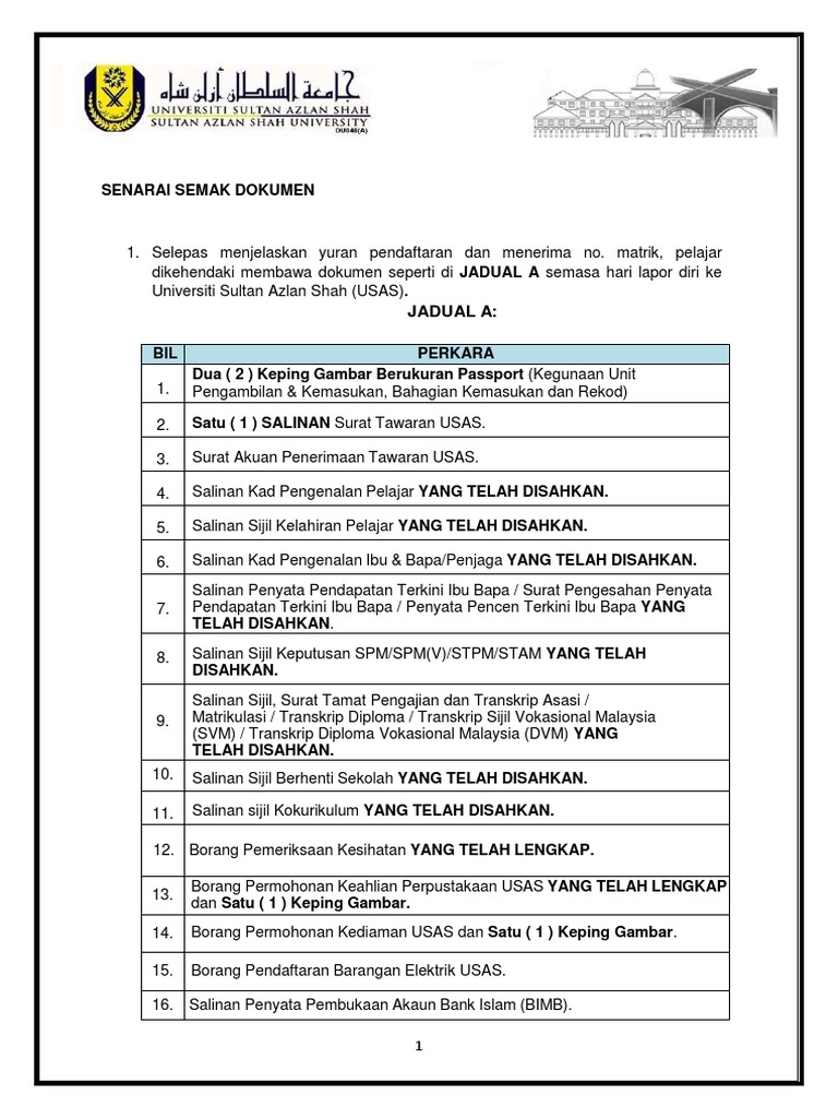 1-Senarai Semak Dokumen | PDF