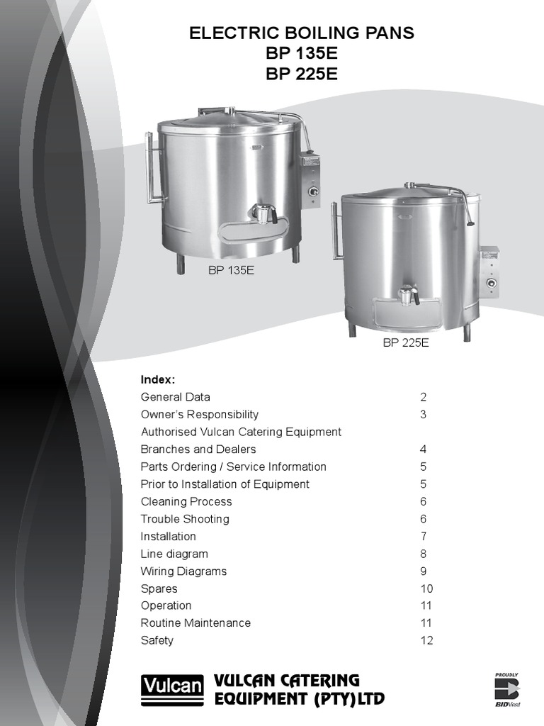 Vulcan Tilt & Boiling Pan - BP225 and BP135E Electric & Gas | PDF ...