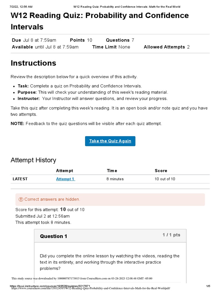 W12 Reading Quiz Probability and Confidence Intervals Math For The Real ...