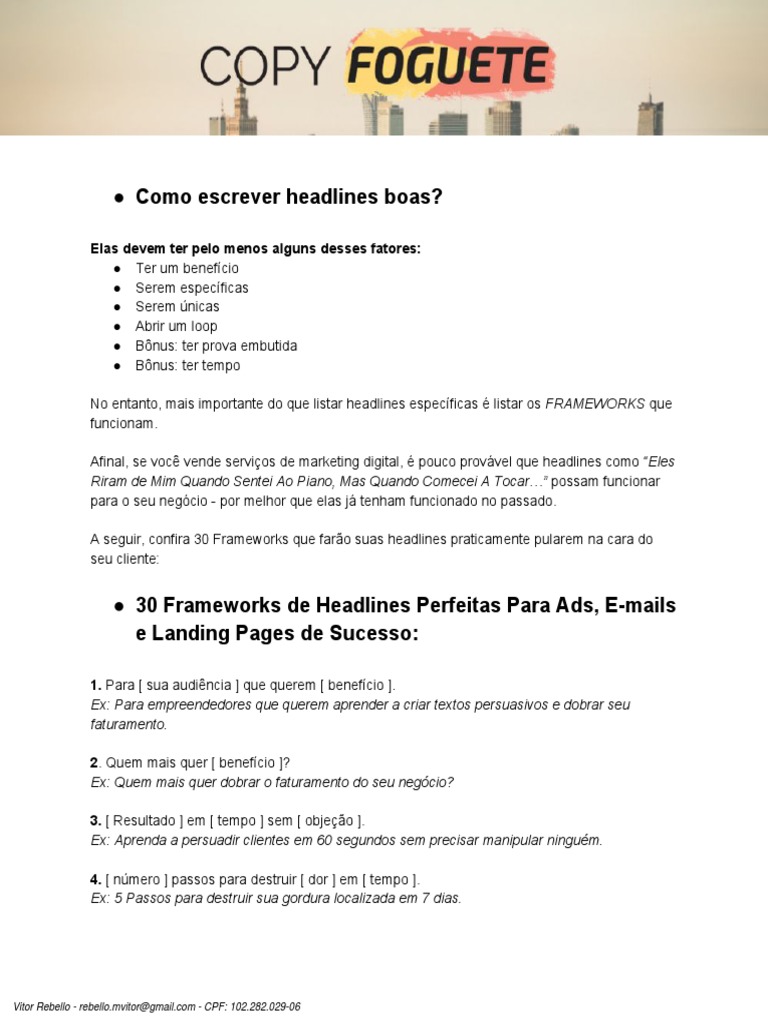 Copy Foguete - 30 Melhores Headlines | PDF | Dinheiro | Marketing