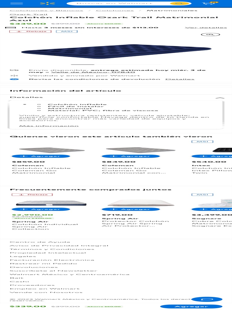 Colchón Inflable Ozark Trail Matrimonial Azul W | PDF