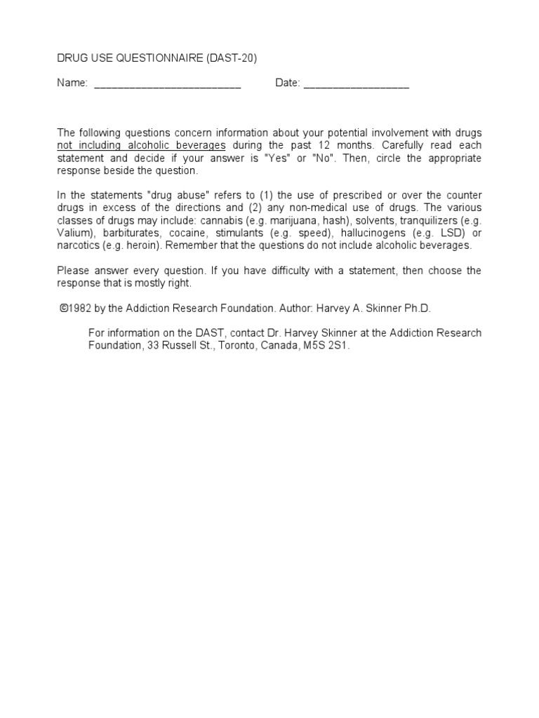 Drug Abuse Screening Test 105 PDF | PDF | Substance Abuse | Drugs