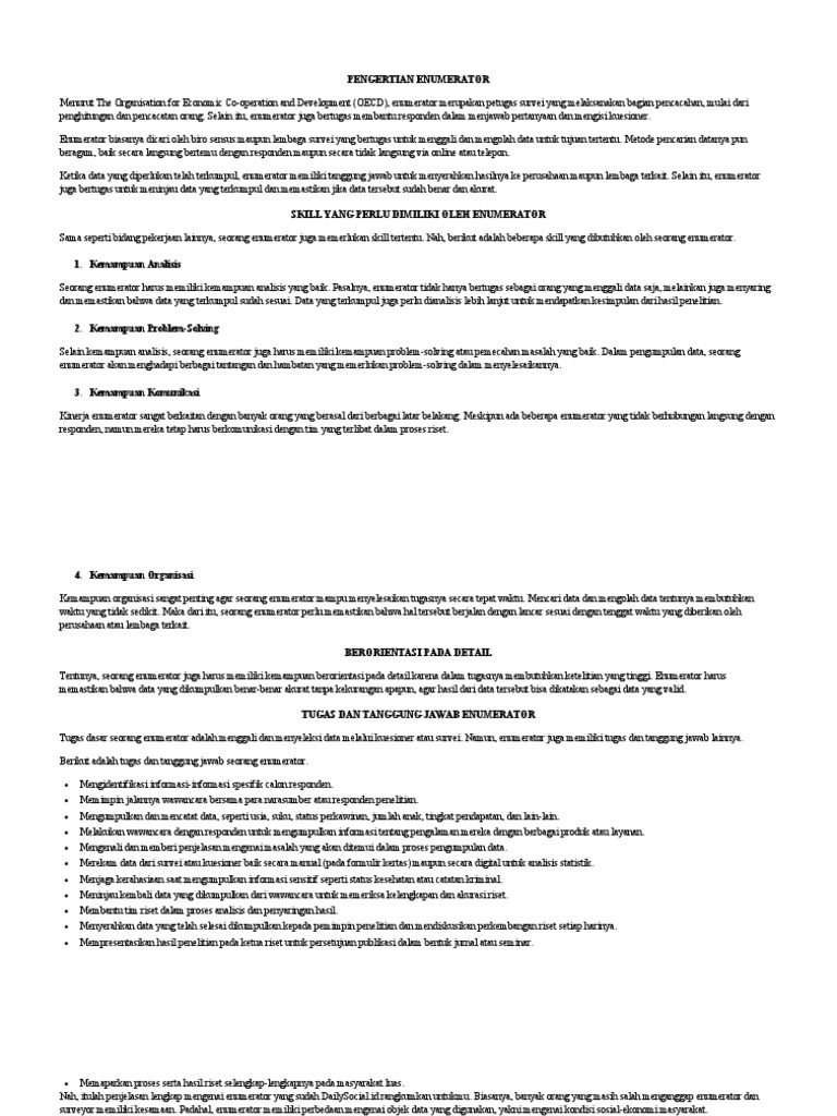 Peran dan Keterampilan Enumerator | PDF