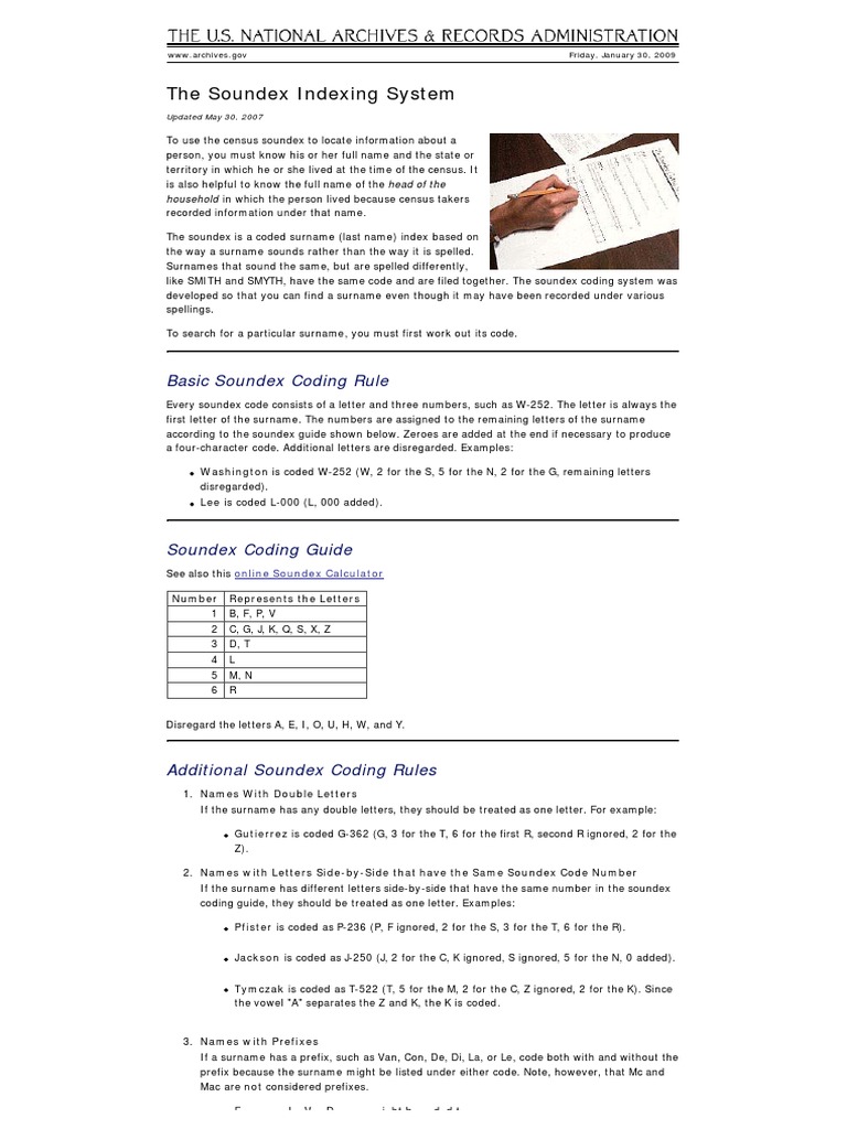 The Soundex Indexing System (U.S. National Archives & Records Administration - NARA) | PDF ...