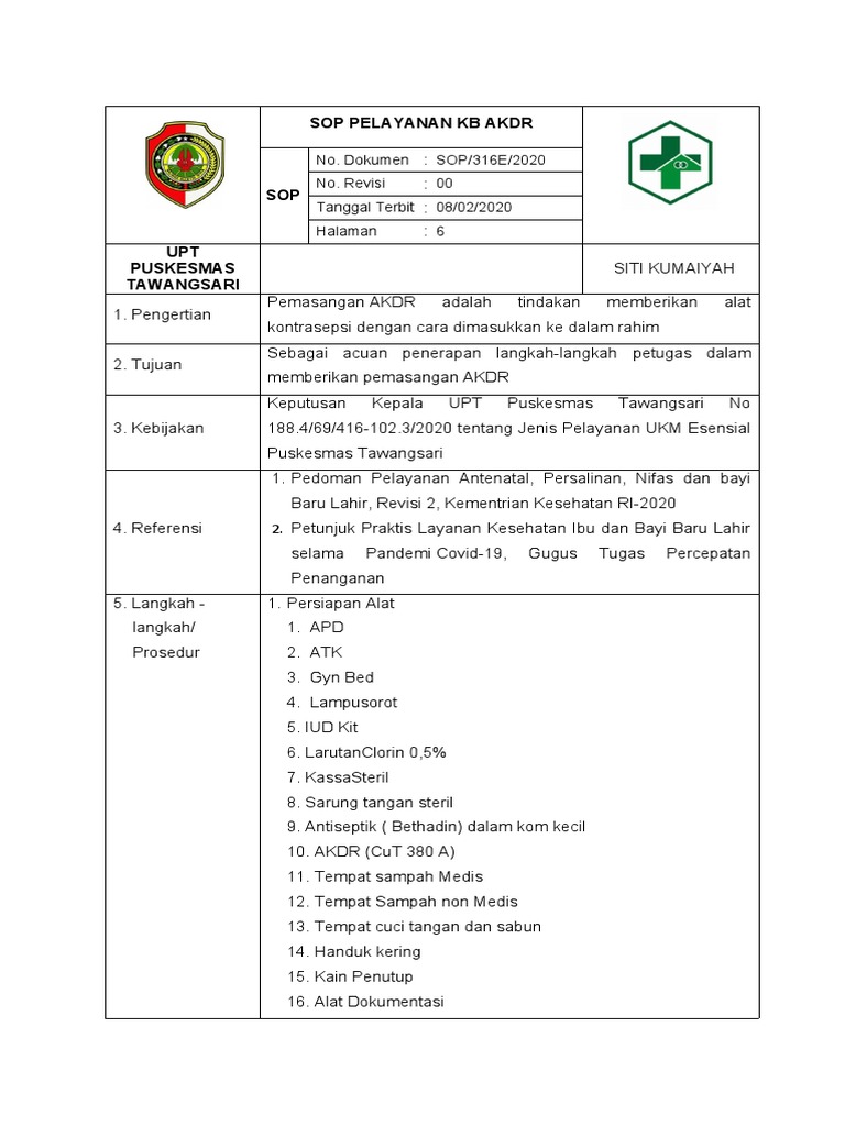 Kerangka Sop KB Akdr | PDF