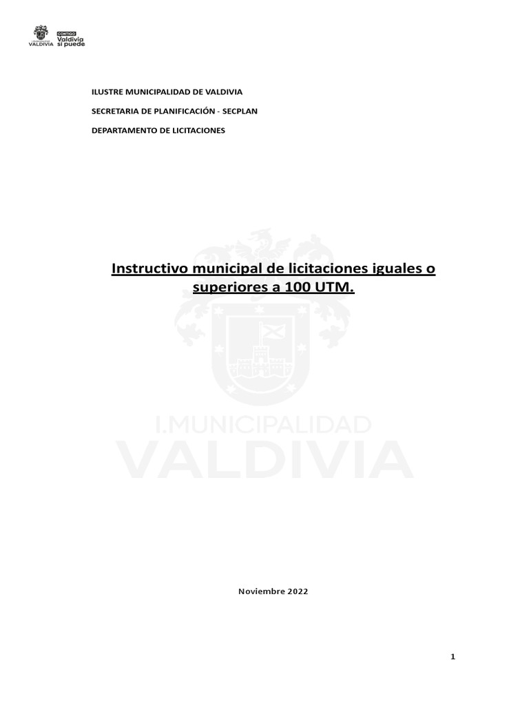 Instructivo Municipal de Licitaciones - Secplan - IMV | PDF | Presupuesto | Mercado (economía)