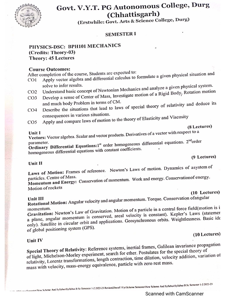 B.Sc. SEM I Syllabus | PDF