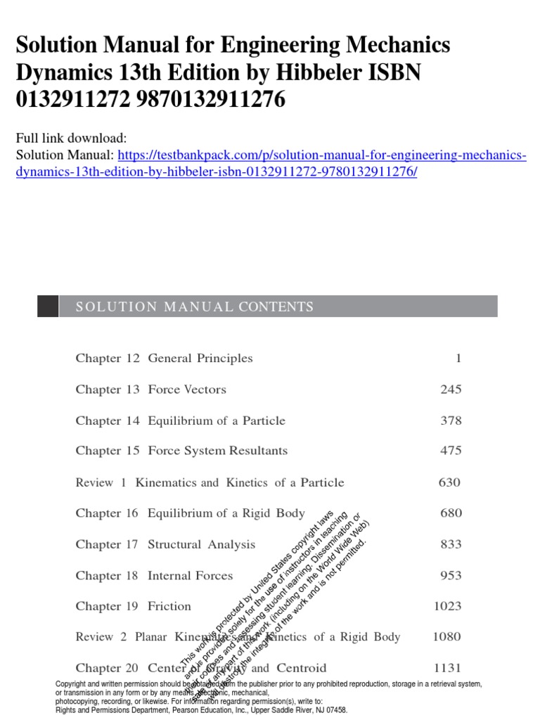 Engineering Mechanics Dynamics 13th Edition by Hibbeler ISBN Solution Manual | PDF ...