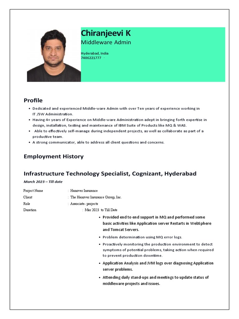My Updated Resume - MQ Administrator | PDF | Computing | Systems Engineering