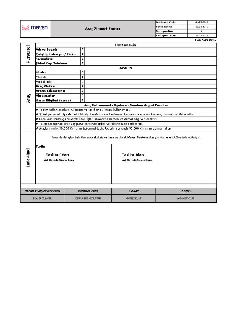 4b-FS-F012_0 Araç Zimmet Formu | PDF